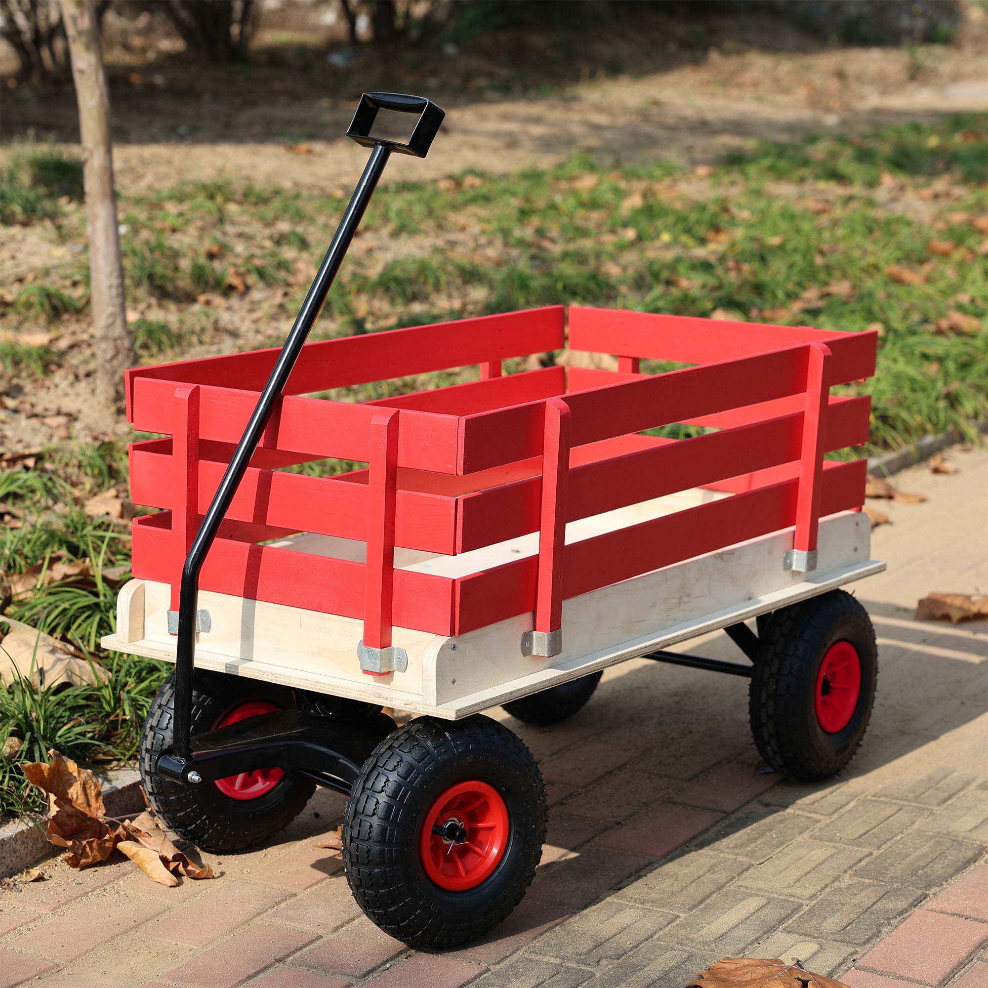 CQSXDA Wooden Carriage for Children in Red and Natural Colors with All ...