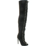 CR Olga Thigh High Open Toe Stiletto Heel Lace Up Full Zipper Boots ...