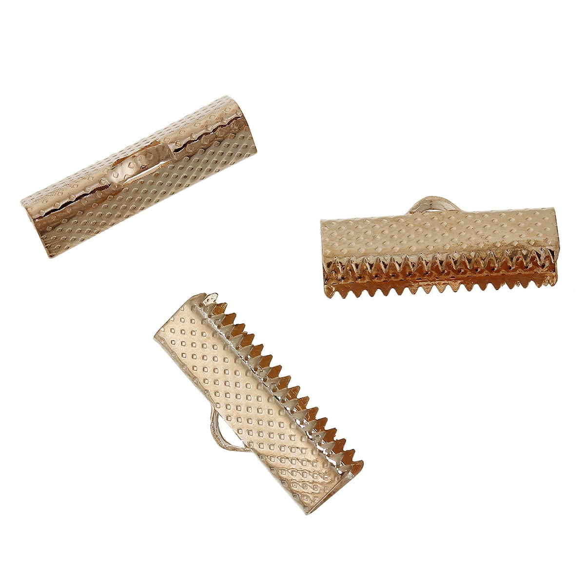 CR040 - 50 pcs. Rose Gold Plated Textured Ribbon Crimp End Caps - 20mm ...