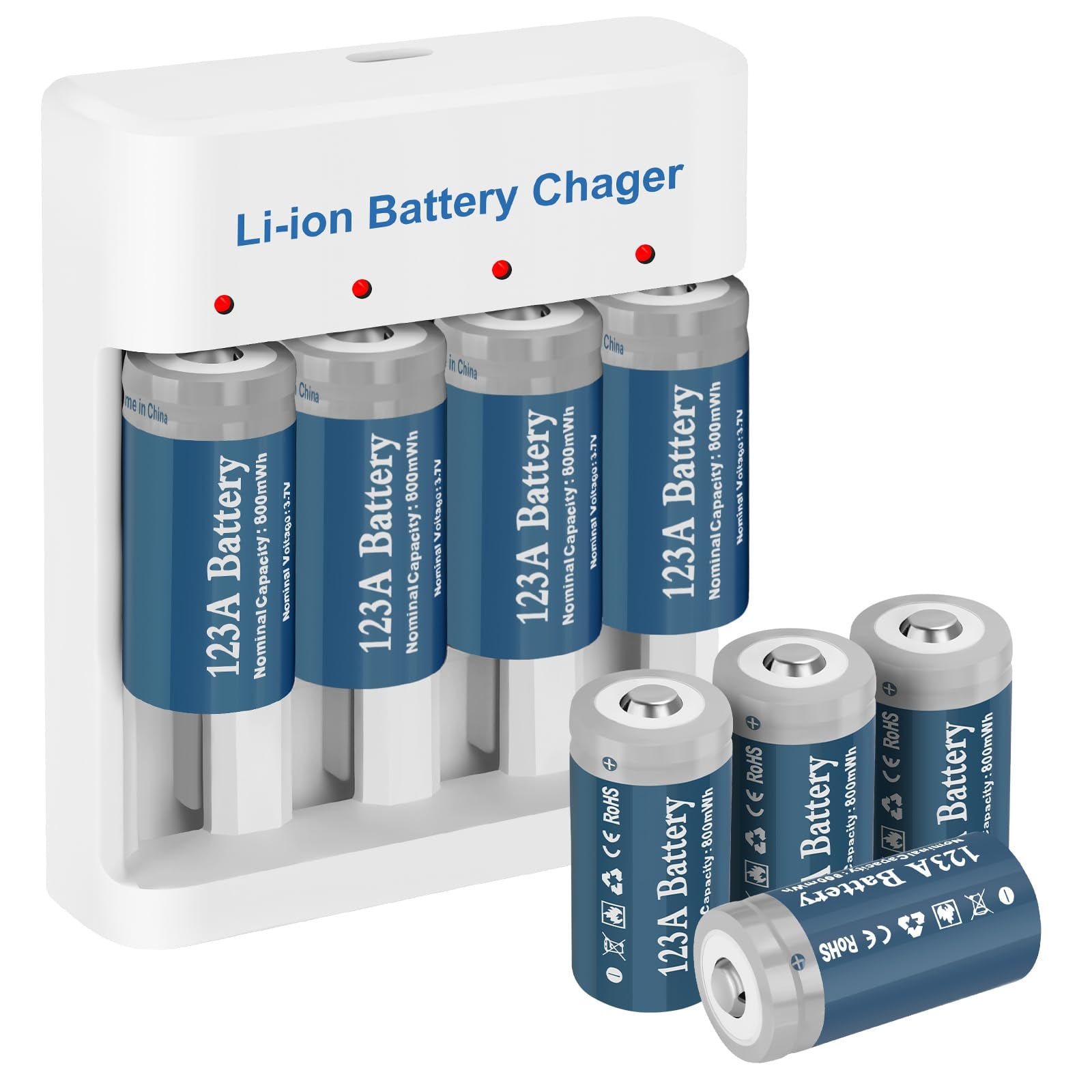 CR123A 3V Lithium Batteries 8 Pack-With multi-function charger ...