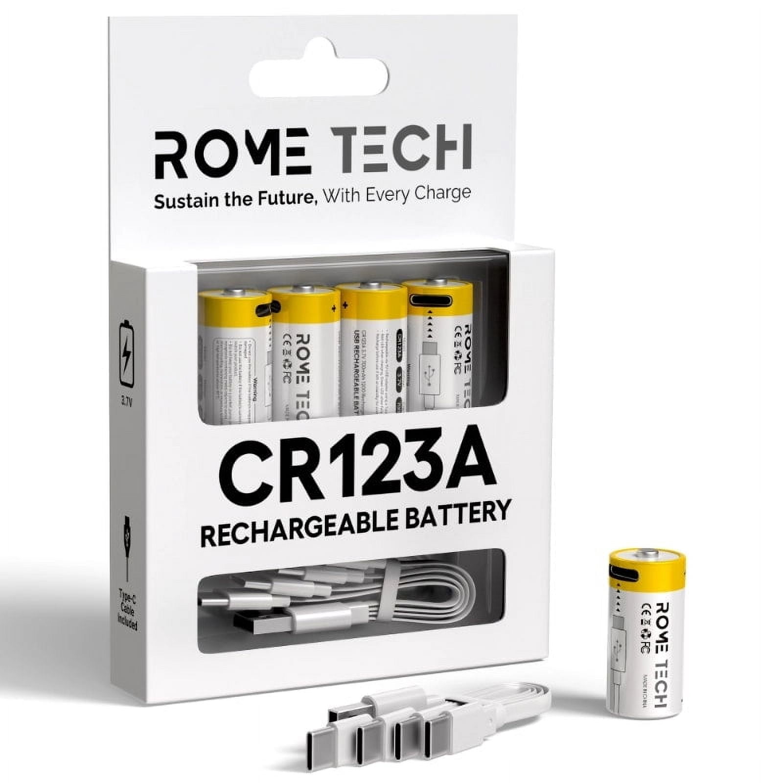 CR123A Rechargeable Batteries 3.7V 700 mAh with USB-C Charging Cable ...