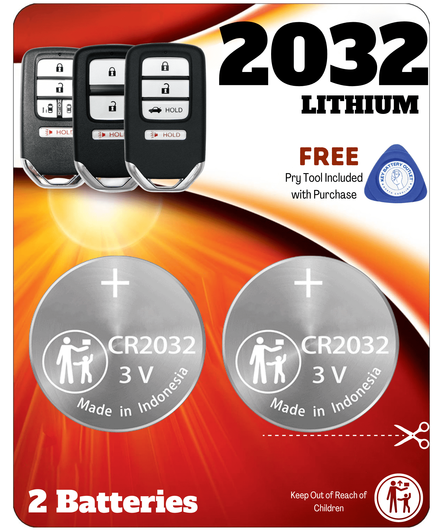 CR2032 Battery Replacement Kit for Honda Key Fob – 2-Pack with Pry Tool ...