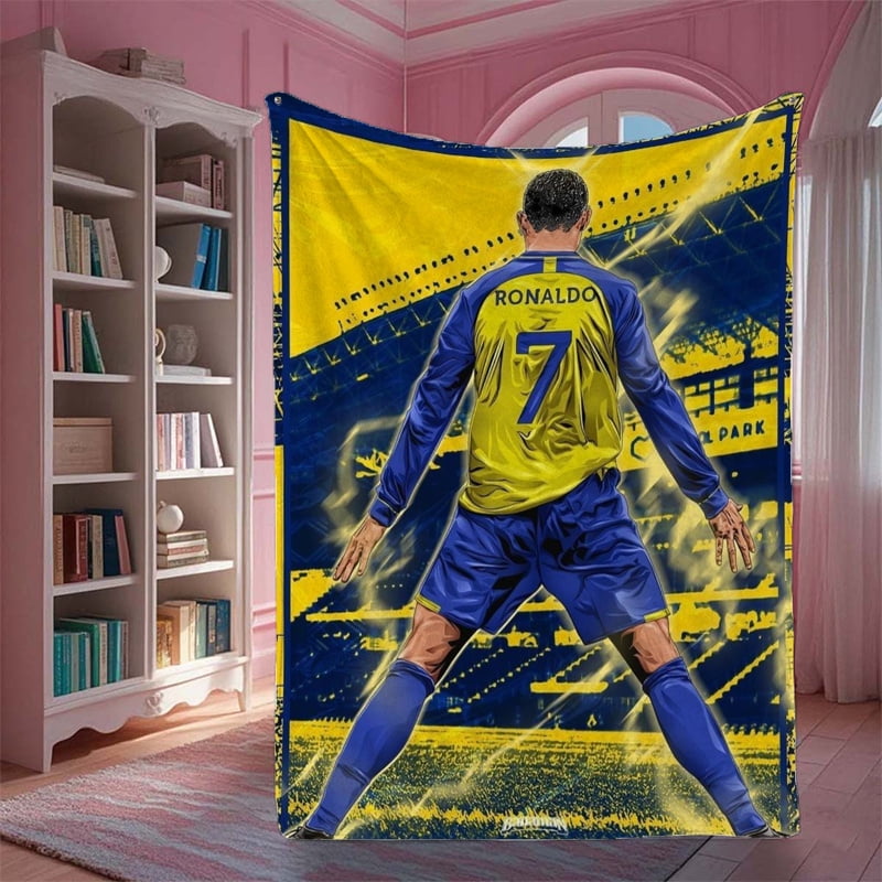 CR7 Football Print Fleece Blanket - Soft & Warm Red Fleece Blanket with Cristiano Ronaldo Design ...