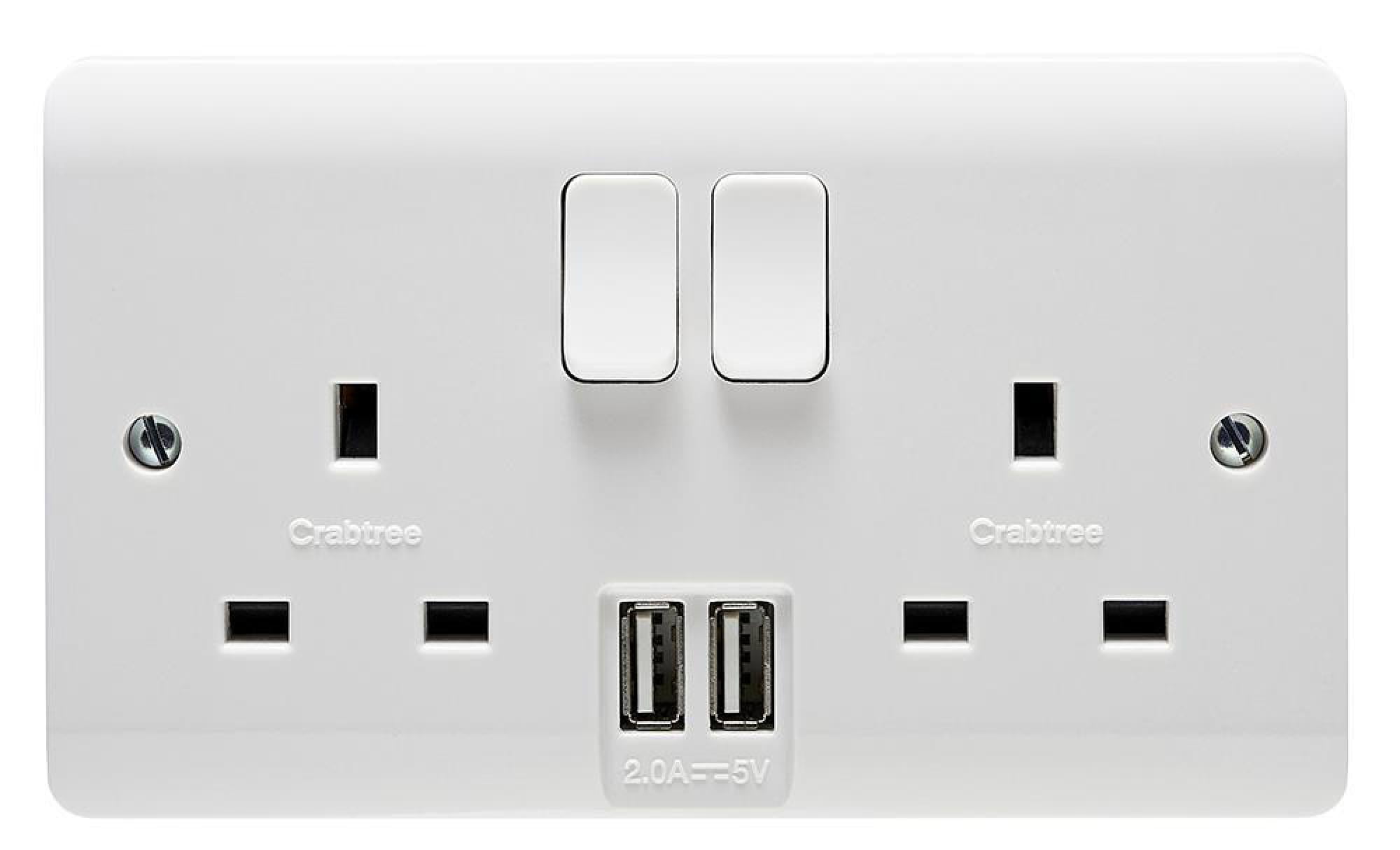 CRABTREE Instinct 2 Gang DP Switched Socket with 2x USB Sockets Dual ...