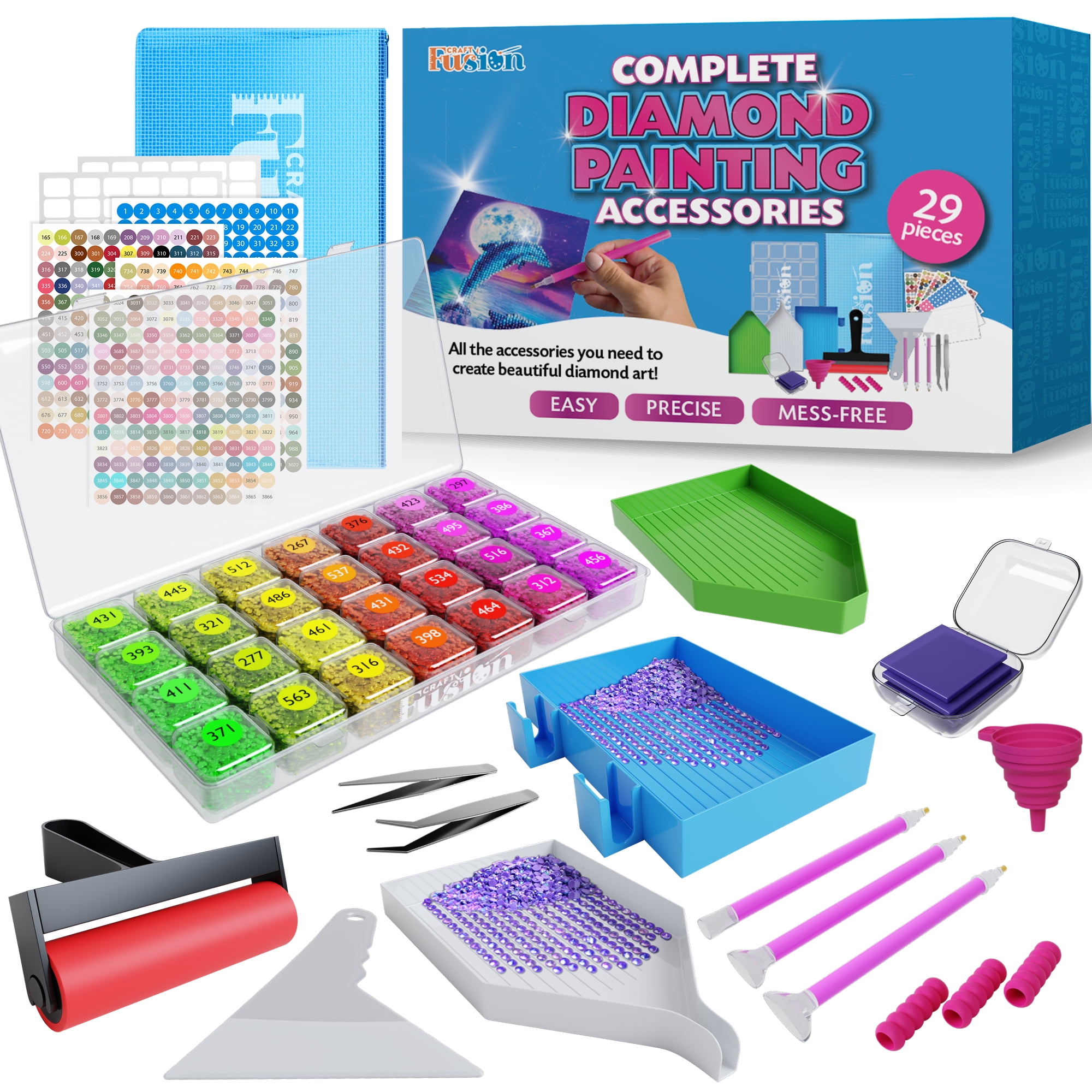 Craft Fusion Diamond Art Kit Accessories, Bead Trays, Roller, Large 28 ...