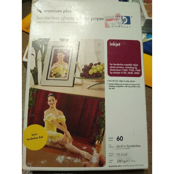 CRAFT- Hp Premium Plus Borderless Glossy Photo Paper 4 X 6 60 Count ...