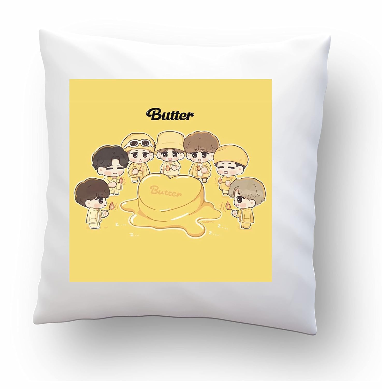 CRAFT MANIACS BTS Yellow Butter Fan Art Satin Pillow with Filler ...