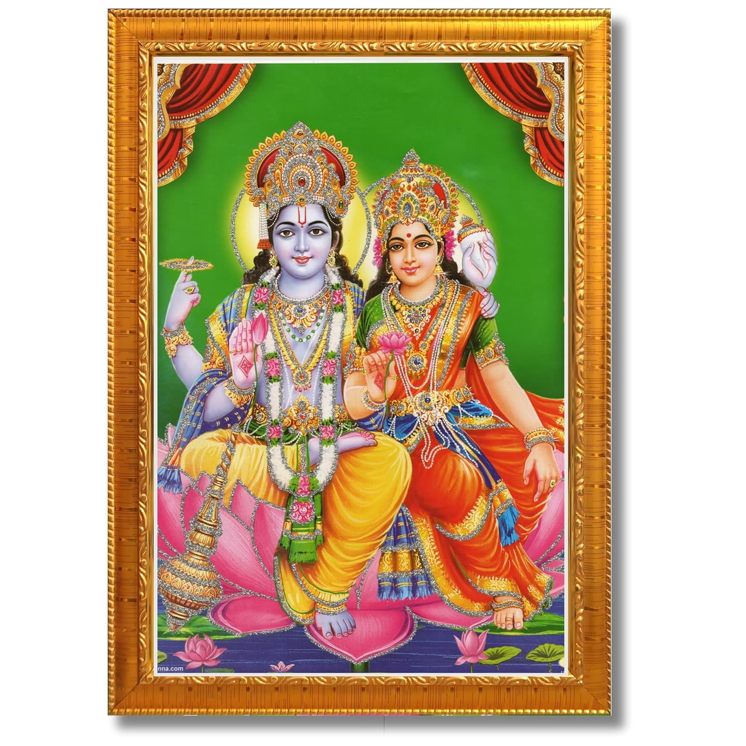 CRAFT QUEST Lord Vishnu and Goddess Lakshmi Giving Blessing on Shesh naag Glitter Painting with ...