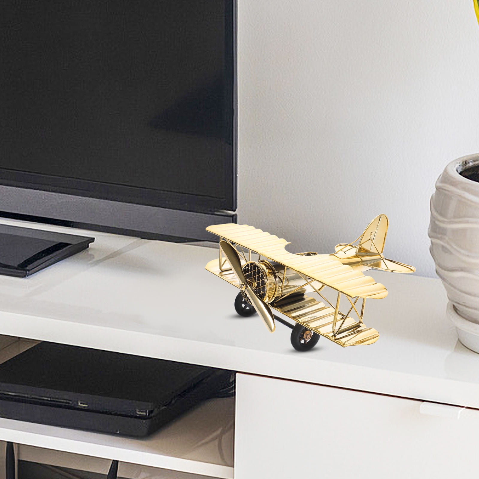 CRAFTHROU 1Pack Metal Plane Figurine Golden Airplane Model for Bar ...