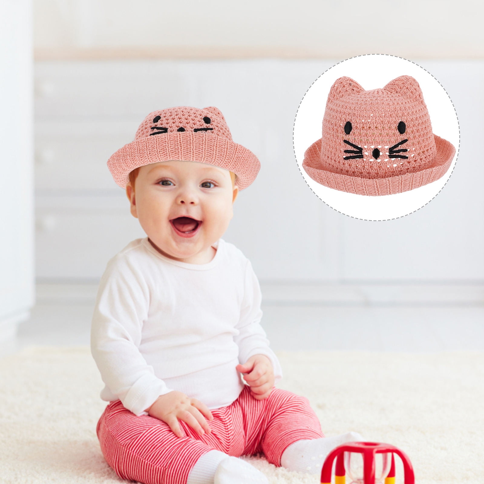 CRAFTHROU 1Pack Youth Bucket Hat Cartoon Style Pink Color Sun ...