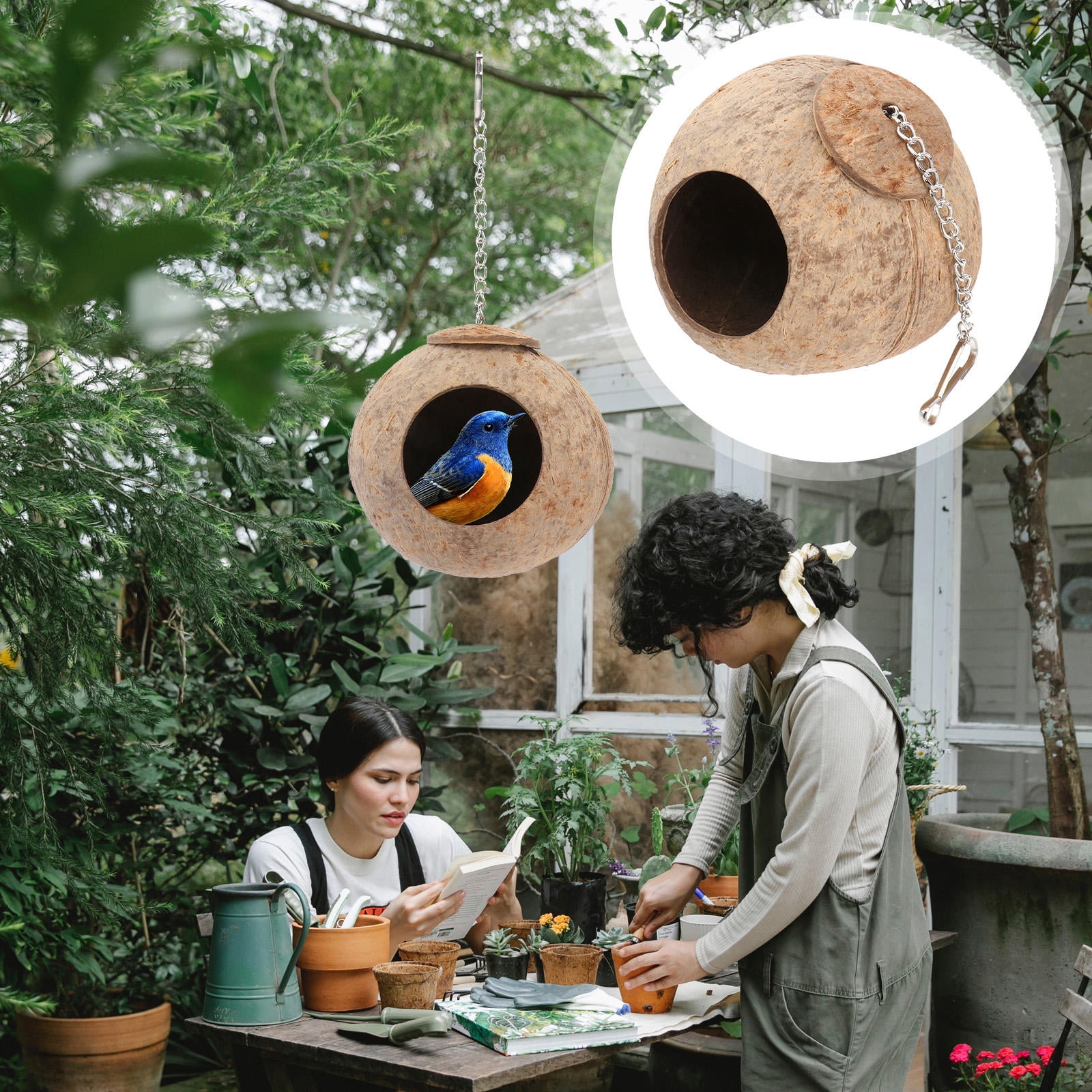 CRAFTHROU 1Pcs Round Bird Nest Coconut Shell Nest for Parakeets with ...