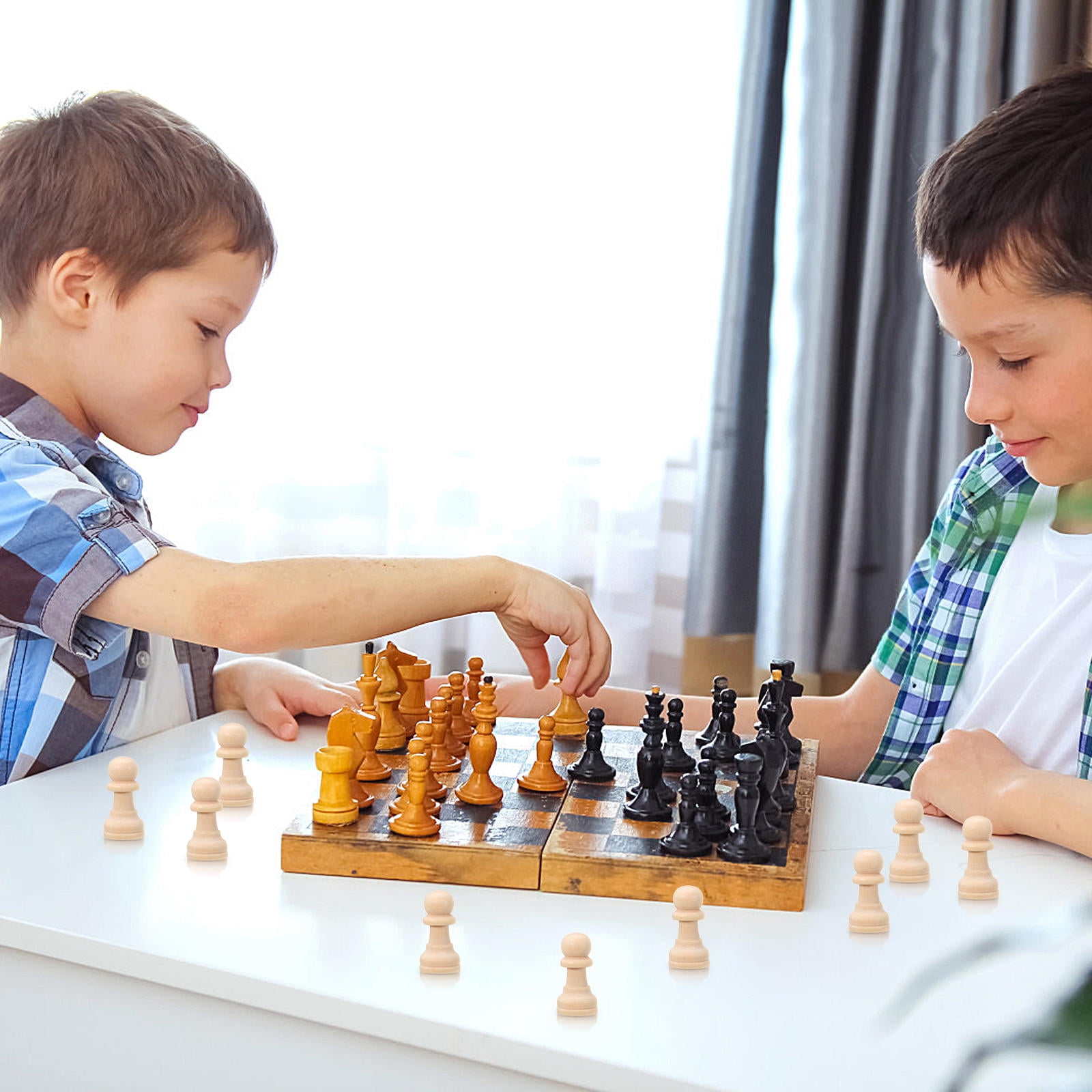 CRAFTHROU 50Pcs Wood Chess Piece Set Various Chess Piece Shapes Hand ...