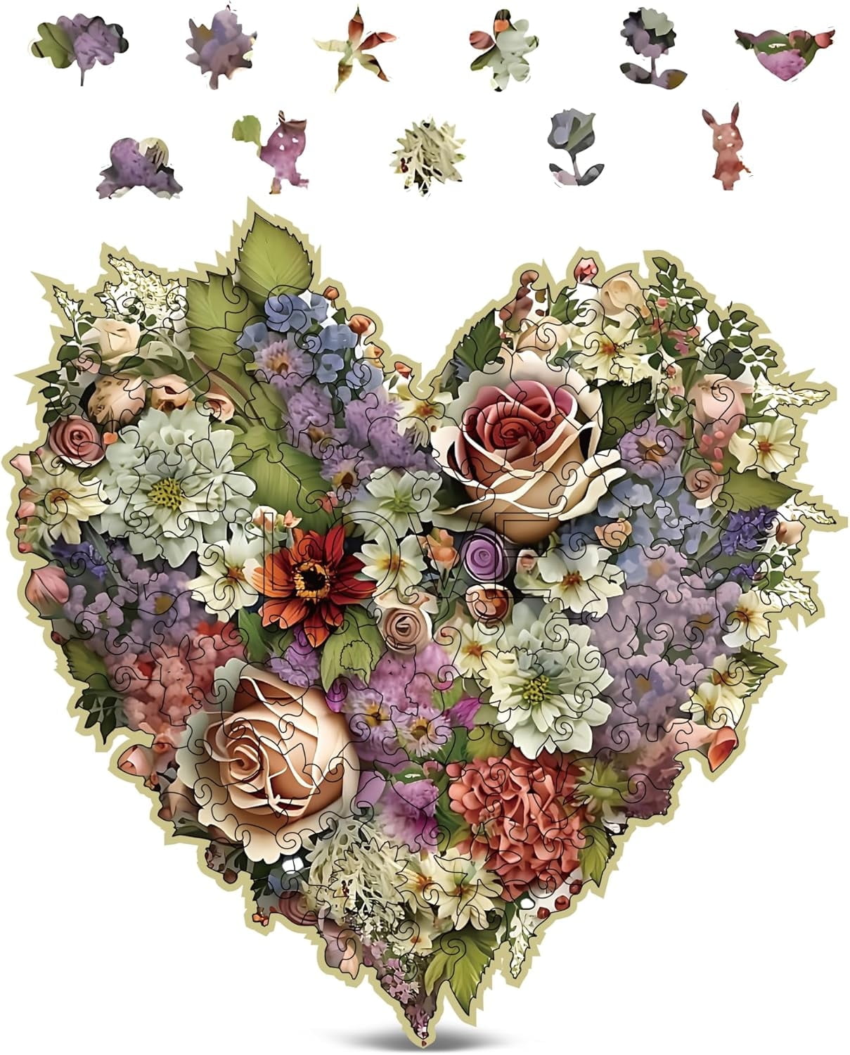 CRAFTHUB Flowers Wooden Puzzles for Adults – A3 Blooming Heart with 128 ...