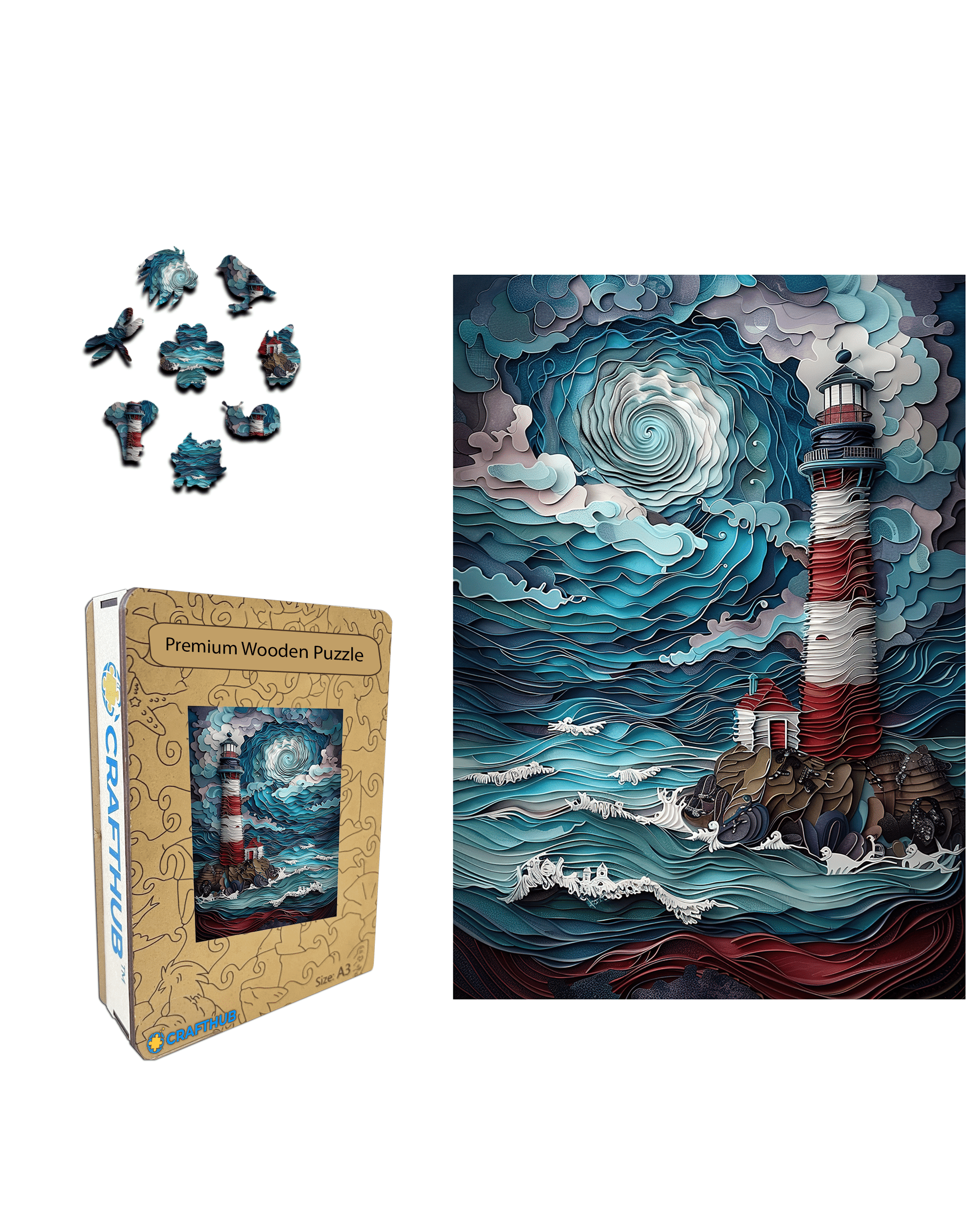 CRAFTHUB Landscape Wooden Puzzles for Adults – A3 Lighthouse Puzzle with 272 Pieces – Jigsaw ...