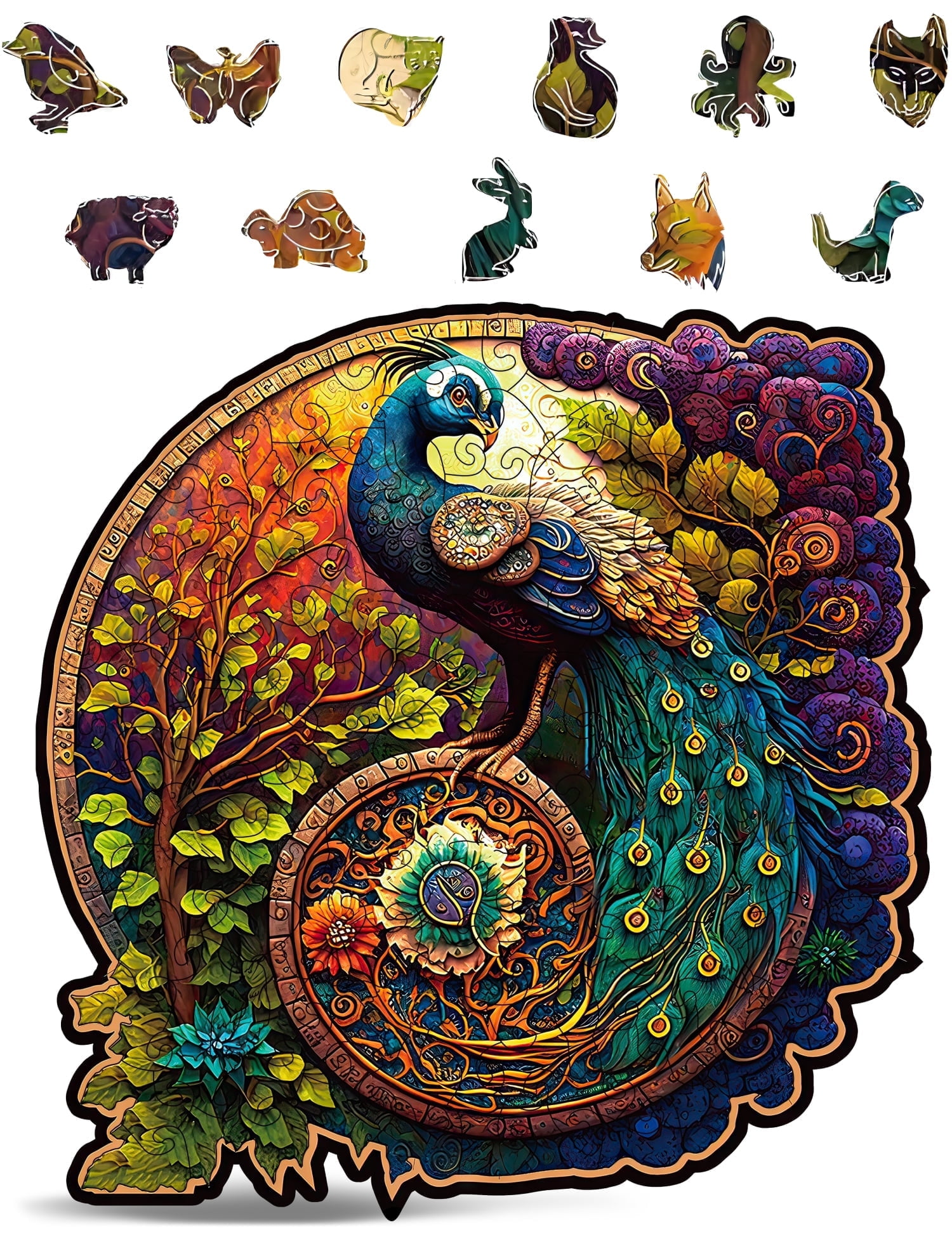CRAFTHUB Peacock Wooden Jigsaw Puzzle - Colorful Puzzle for Adults ...