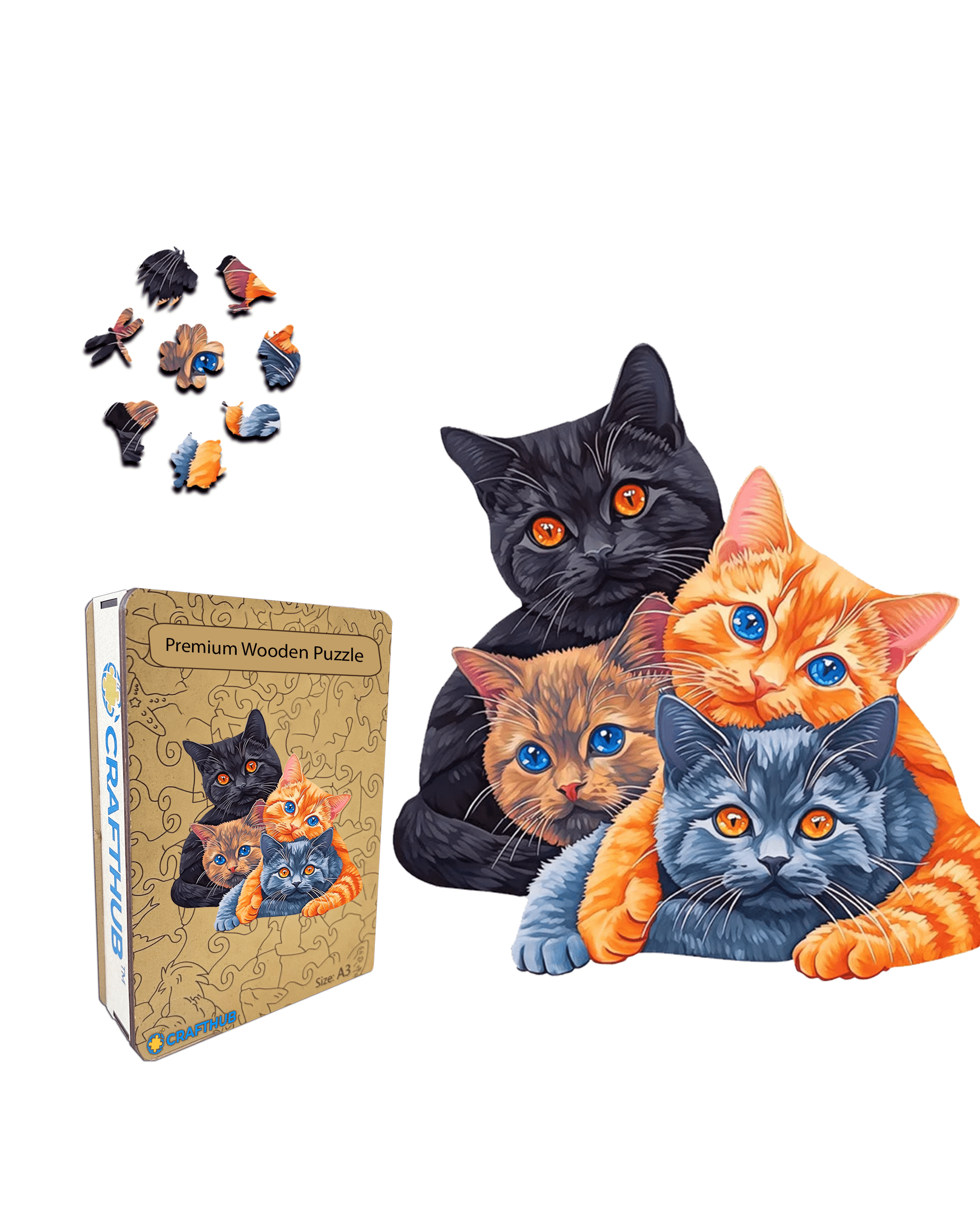 CRAFTHUB Wooden Puzzles for Adults – A3 Dreamy Cats with 149 Pieces ...