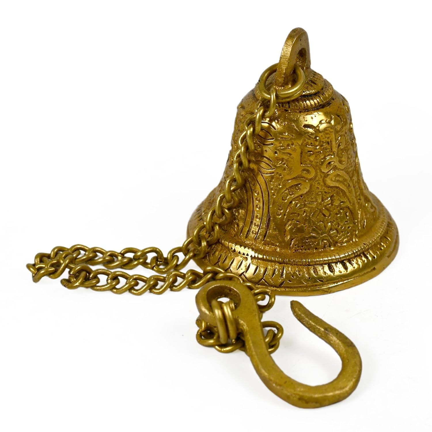CRAFTHUT Beautiful Brass Hanging Bell with Chain for Temple Door ...