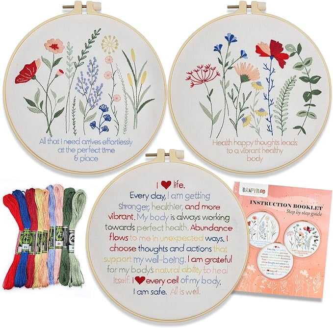 CRAFTILOO Learn The Stitches Flower Health Affirmations Embroidery kit ...