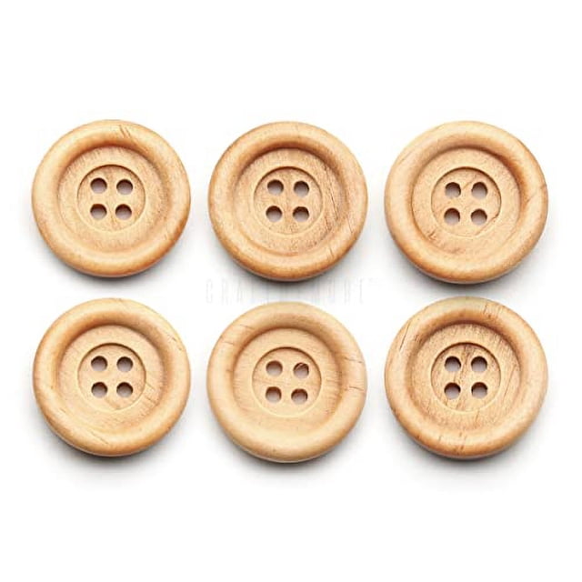 CRAFTMEMORE Wooden Buttons 4 Holes Round Wood Button for Garment Sewing ...