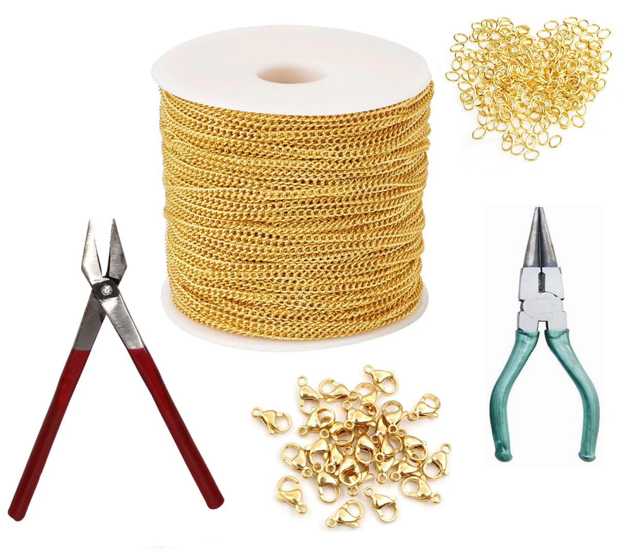 CRAFTS HAVELI Combo of Link Anchor Chain Golden 1mm 5 Mtr 20 Lobster ...