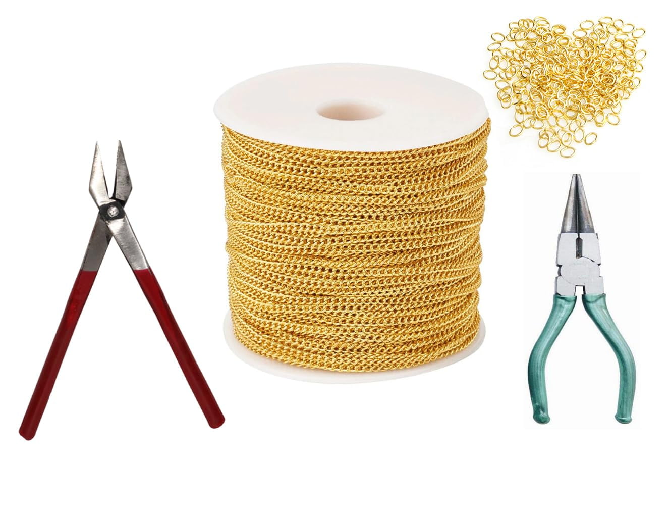 CRAFTS HAVELI Combo of Link Anchor Chain Golden 1mm 5 Mtr Jump Ring ...