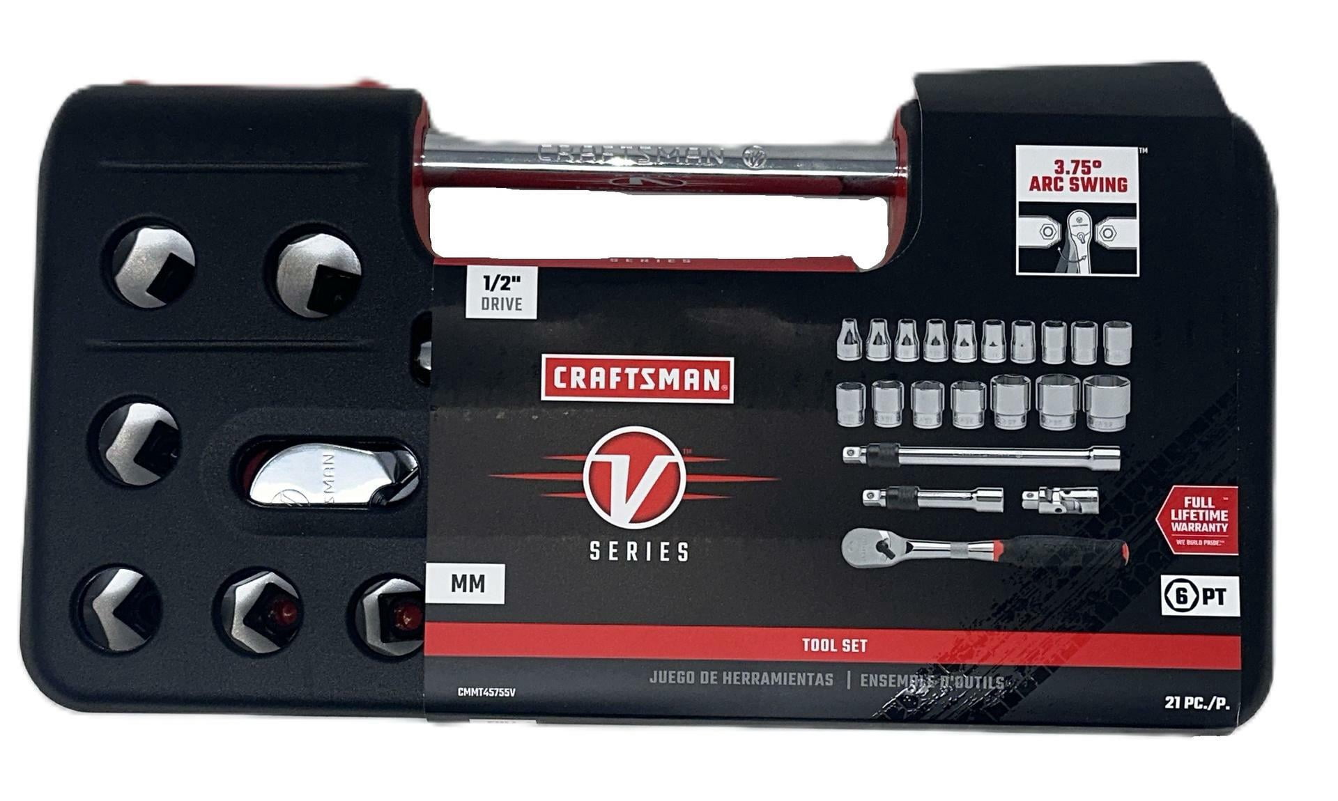 CRAFTSMAN V-SERIES Socket Set, Shallow MM, 1/2 Inch Drive, 21 Piece ...