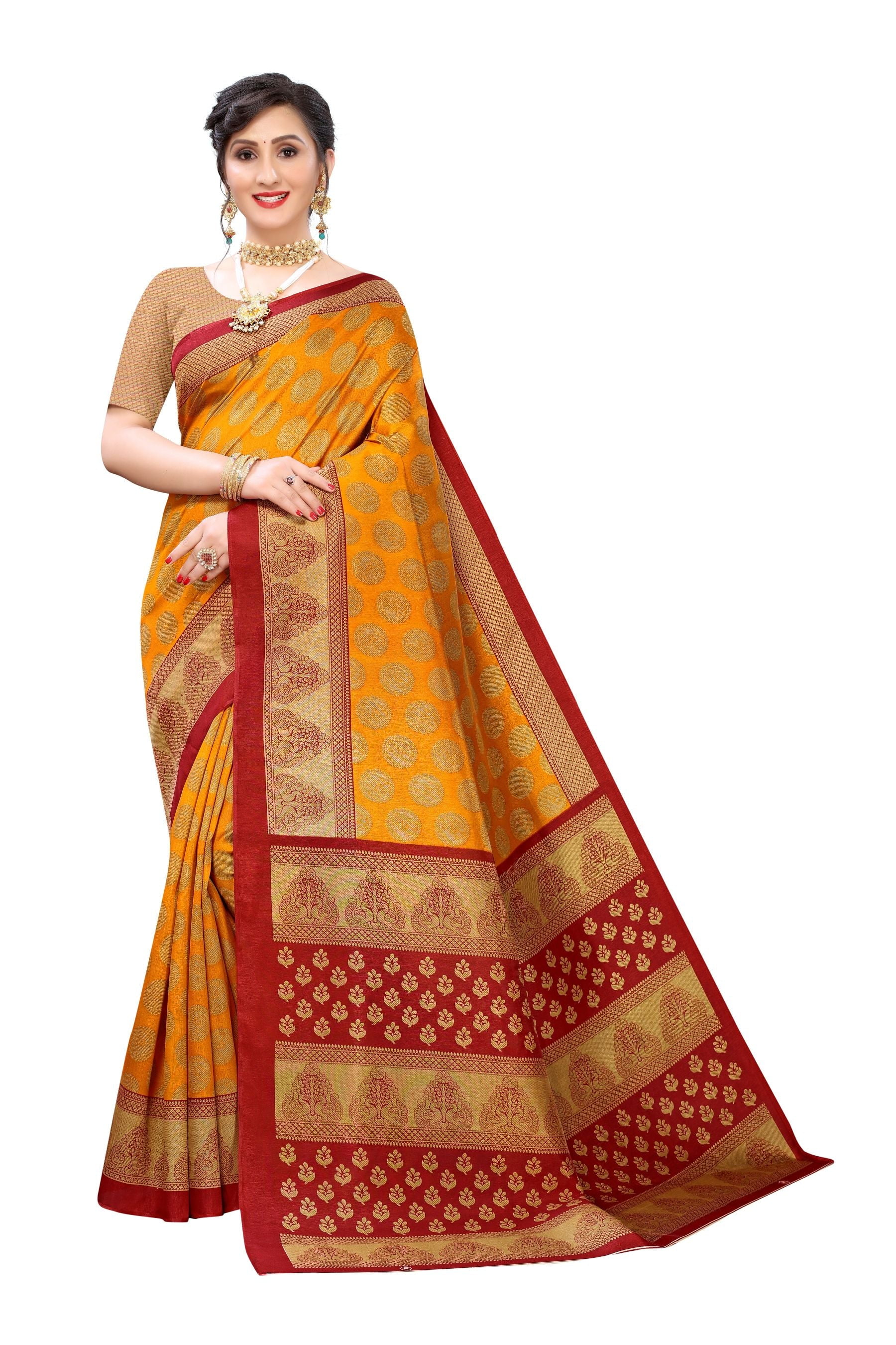 CRAFTSTRIBE Art Silk Mustard Saree Daily Wear With Unstitched Blouse ...