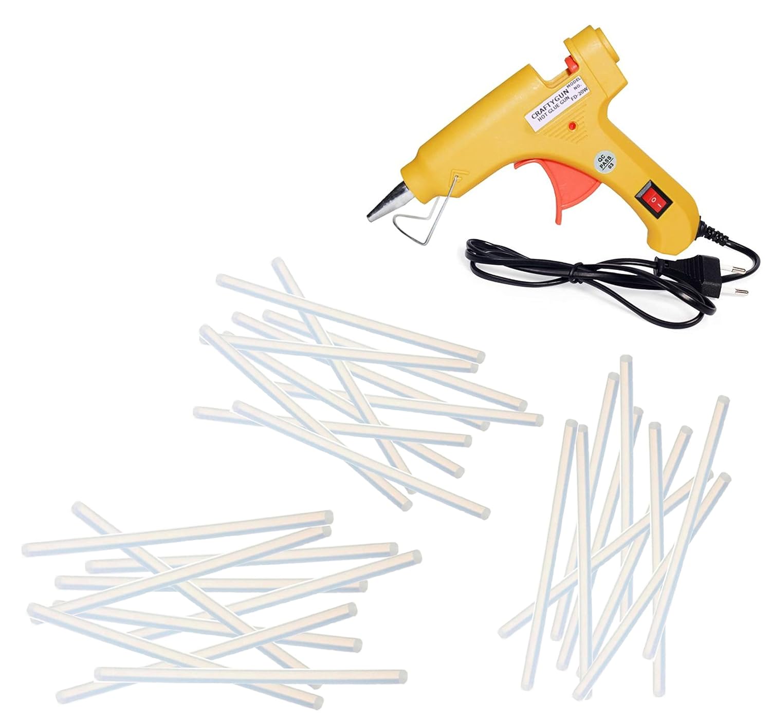 CRAFTYGUN YELLOW MINI 20 WATT HOT MELT GLUE GUN WITH 30 GLUE STICKS ...