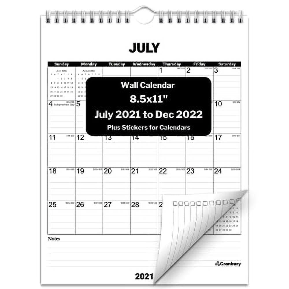 CRANBURY Small Office Calendar 2021-2022 - (Black), 8.5x11" Vertical ...