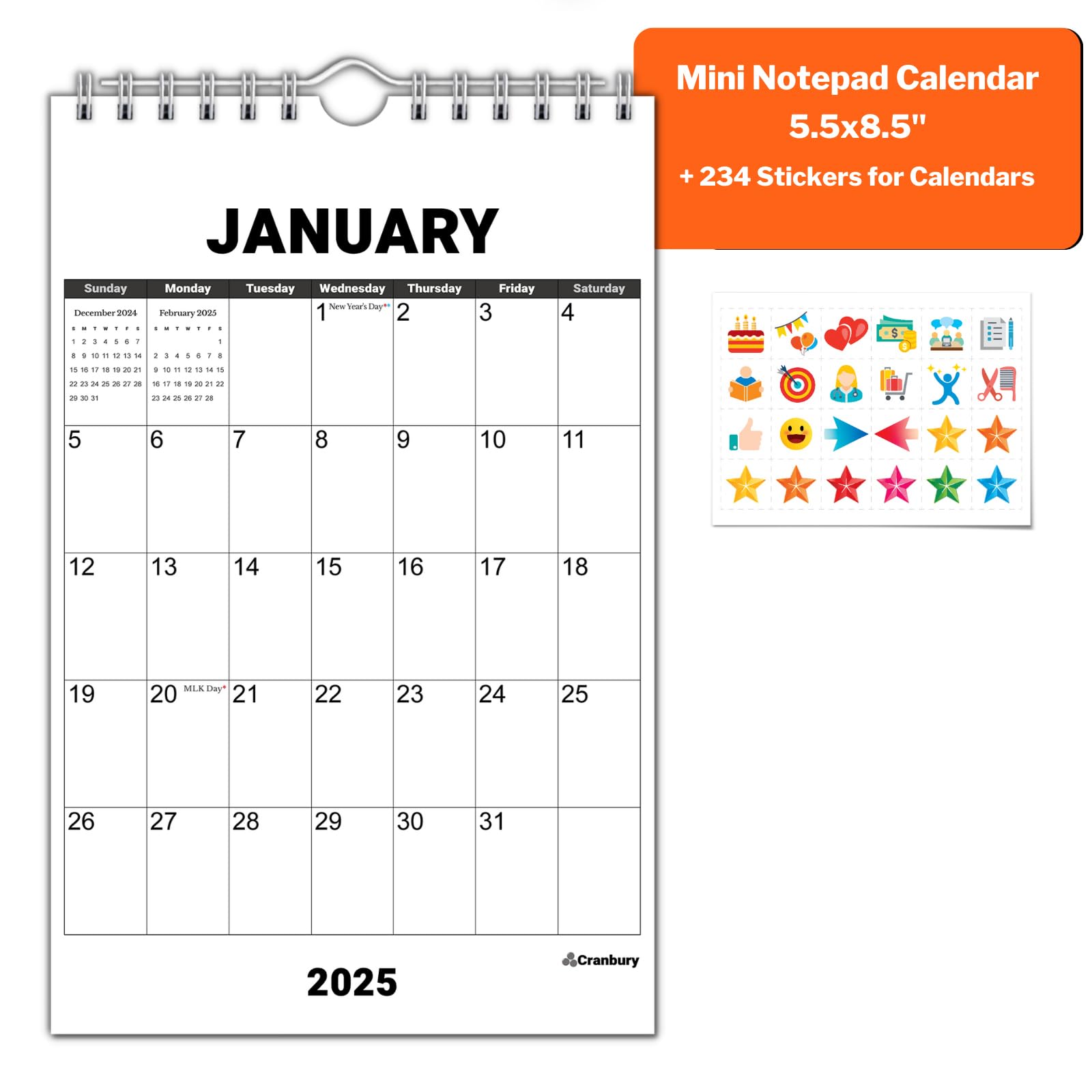 CRANBURY Small Wall Calendar 2025 (5.5x8.5"), Use Nov 2024 to December ...