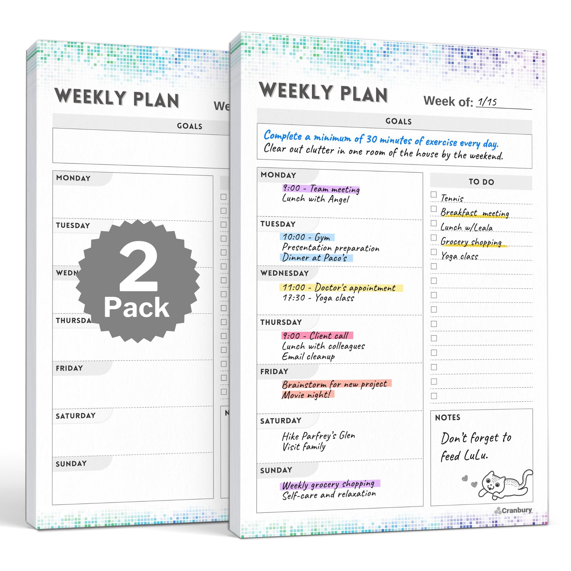 CRANBURY Small Weekly Planner Notepad - (5.5x8.5, Colorful) 2 Pack, 54 ...