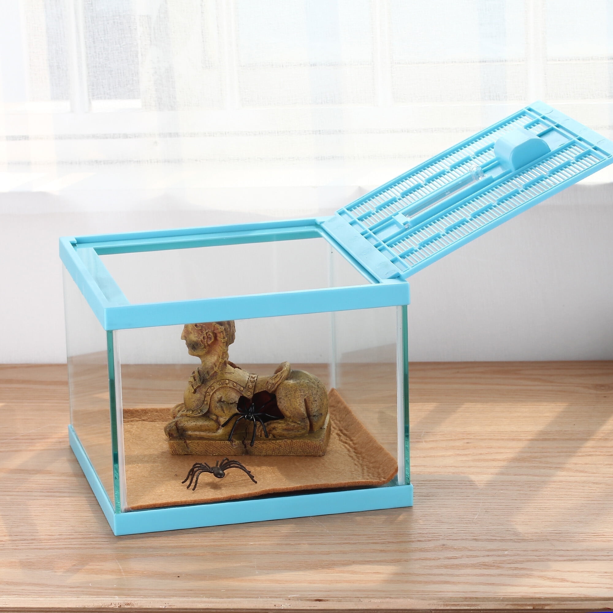 CRAPELLES Small Blue Glass Frog Black Terrarium Kit, 7.8x7.8x5.9'' for Tadpole, Amphibians ...