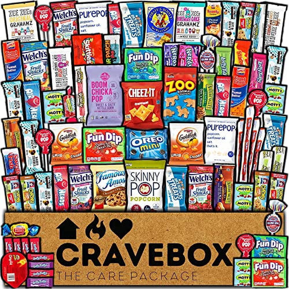 CraveBox Snacks Box Variety Pack, 80 Count Care Package, Gift Basket ...