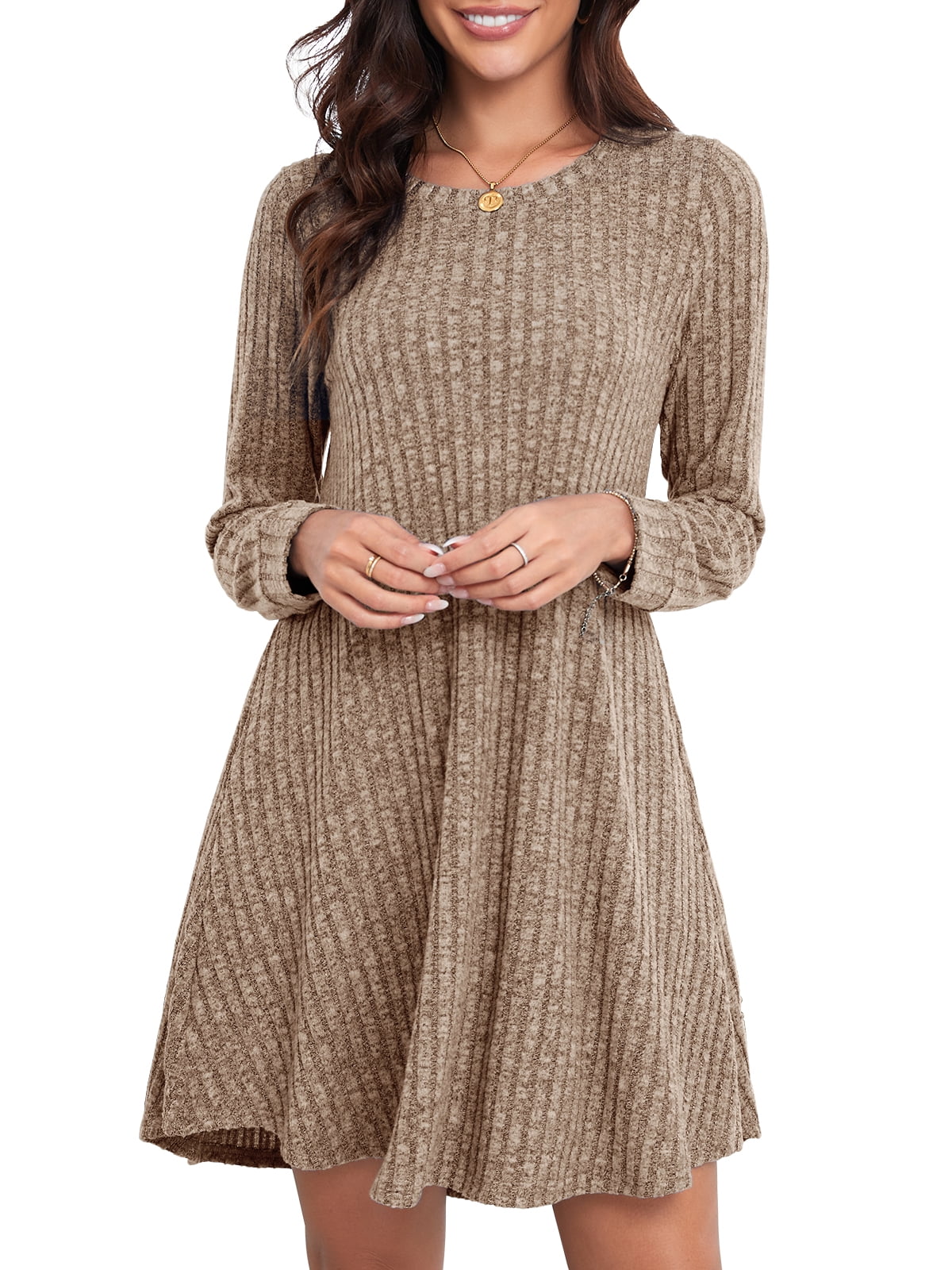 CRAYNER Casual Fall Dresses for Women, Long Sleeve Sweater Dresses ...