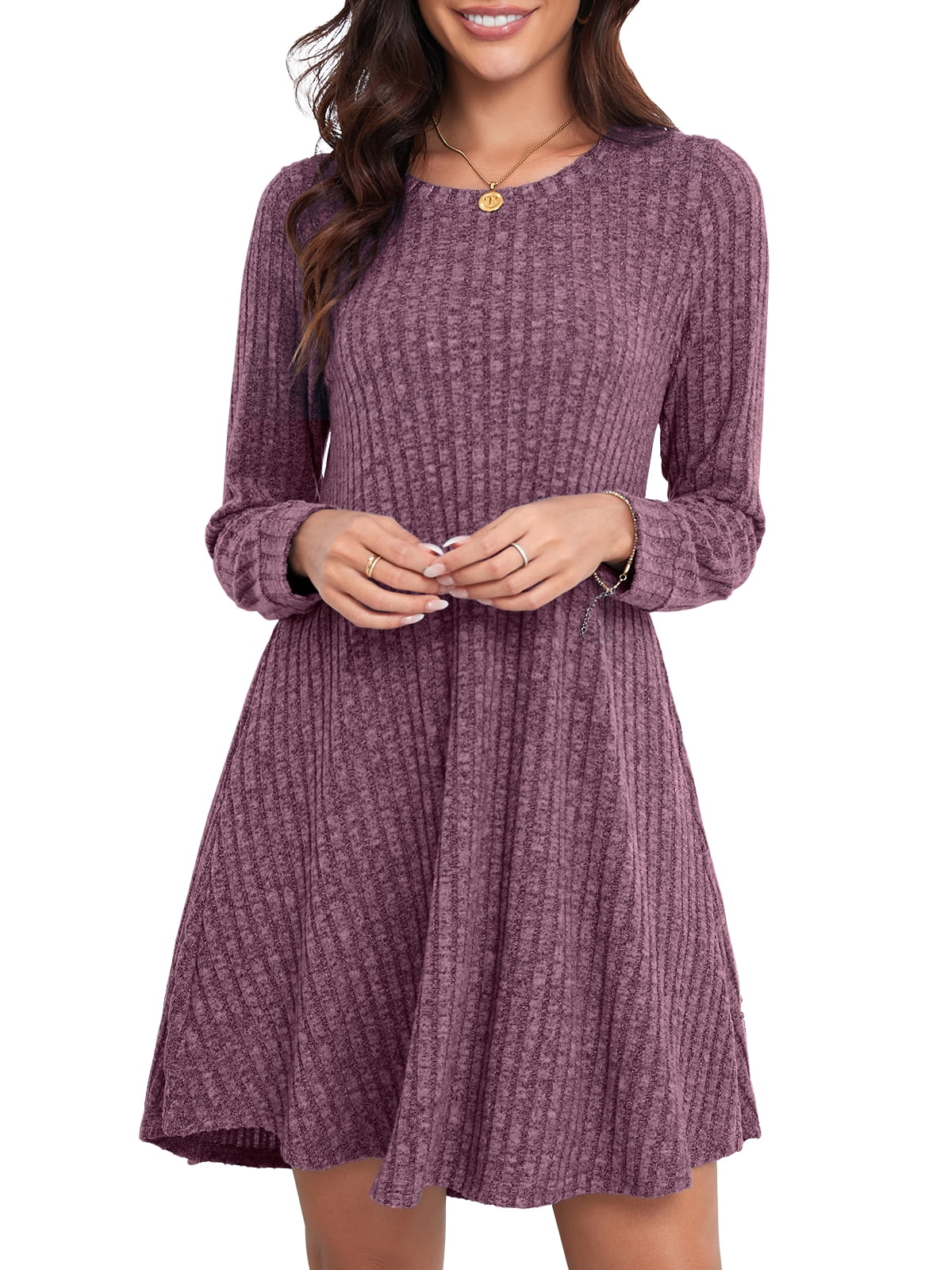 CRAYNER Casual Fall Dresses for Women, Long Sleeve Sweater Dresses ...