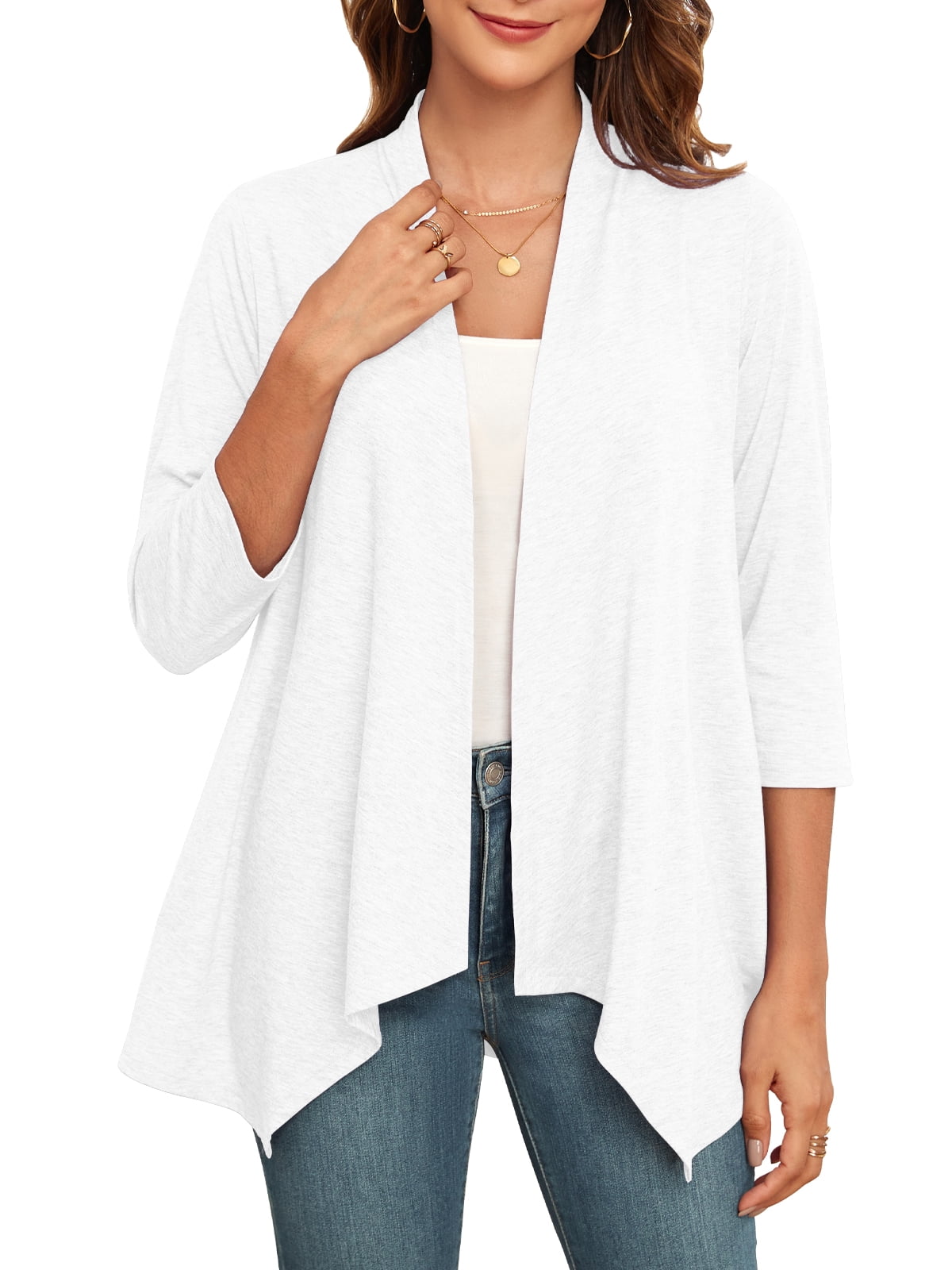 CRAYNER Women Cardigan Casual Lightweight Cardigan 3/4 Sleeve Open ...