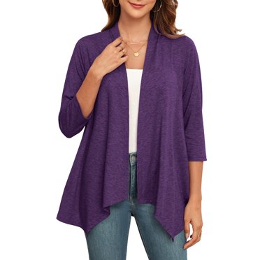 Jsaierl Lightweight Cardigans for Women 3/4 Sleeve Open Front Cardigan ...