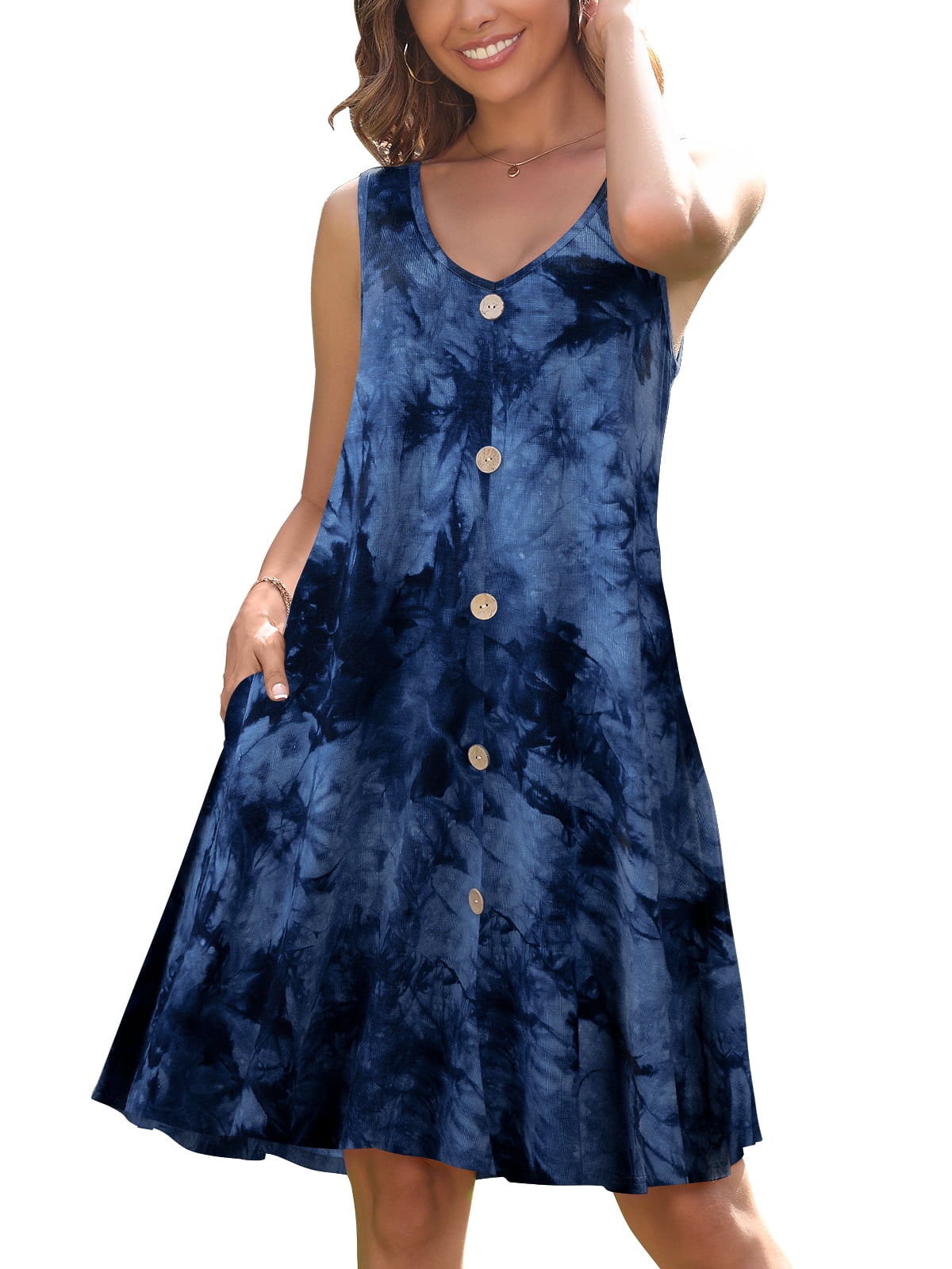 Crayner Womens Summer Sleeveless Casual Swing T Shirt Dress V Neck