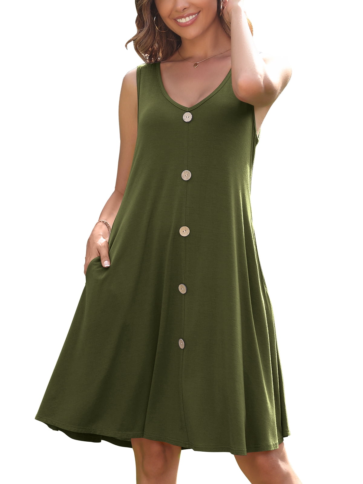 CRAYNER Women Summer Sleeveless Dresses Casual Swing T Shirt Dresses ...