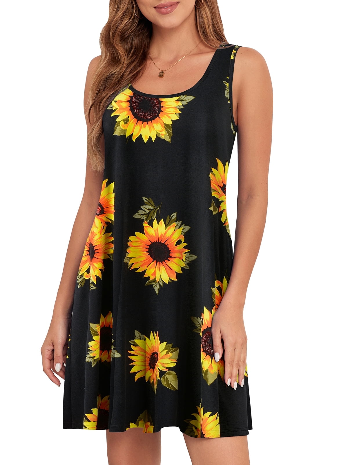 CRAYNER Women Summer Sleeveless Dresses Casual Swing T Shirt Dresses ...