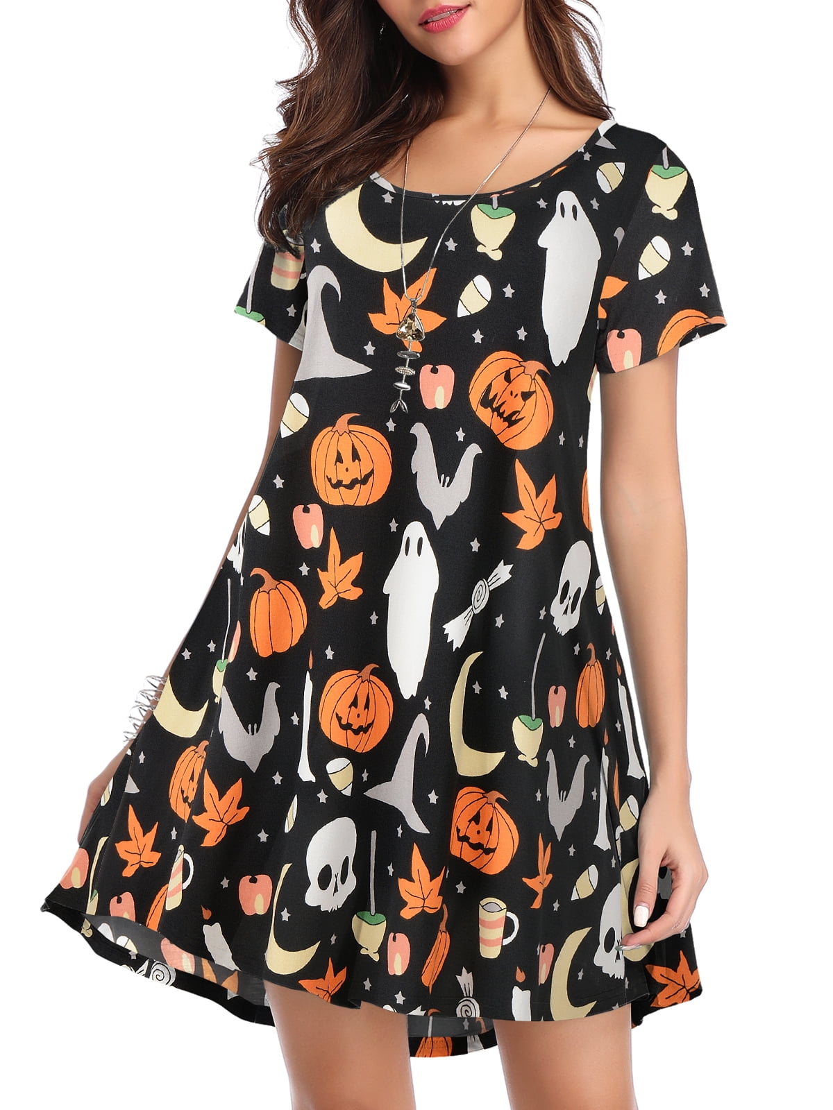 CRAYNER Women's Sundresses Short Sleeve Casual Halloween Dresses T ...