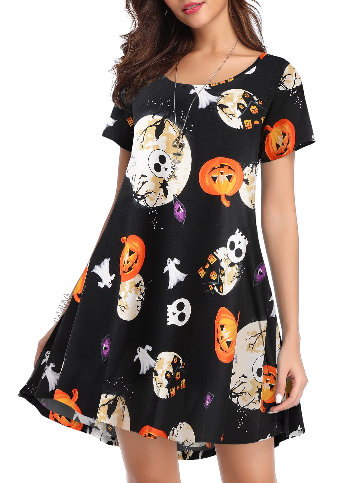 CRAYNER Women's Sundresses Short Sleeve Casual Halloween Dresses T ...