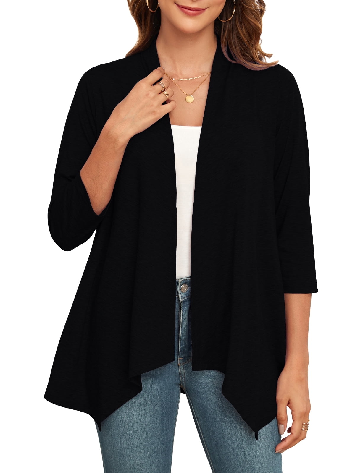 CRAYNER Women Cardigan Casual Lightweight Cardigan 3/4 Sleeve Open ...