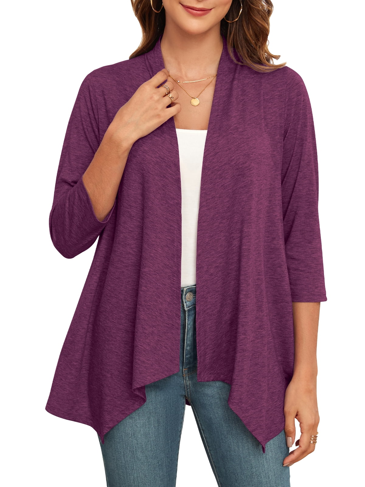 CRAYNER Women Cardigan Casual Lightweight Cardigan 3/4 Sleeve Open ...