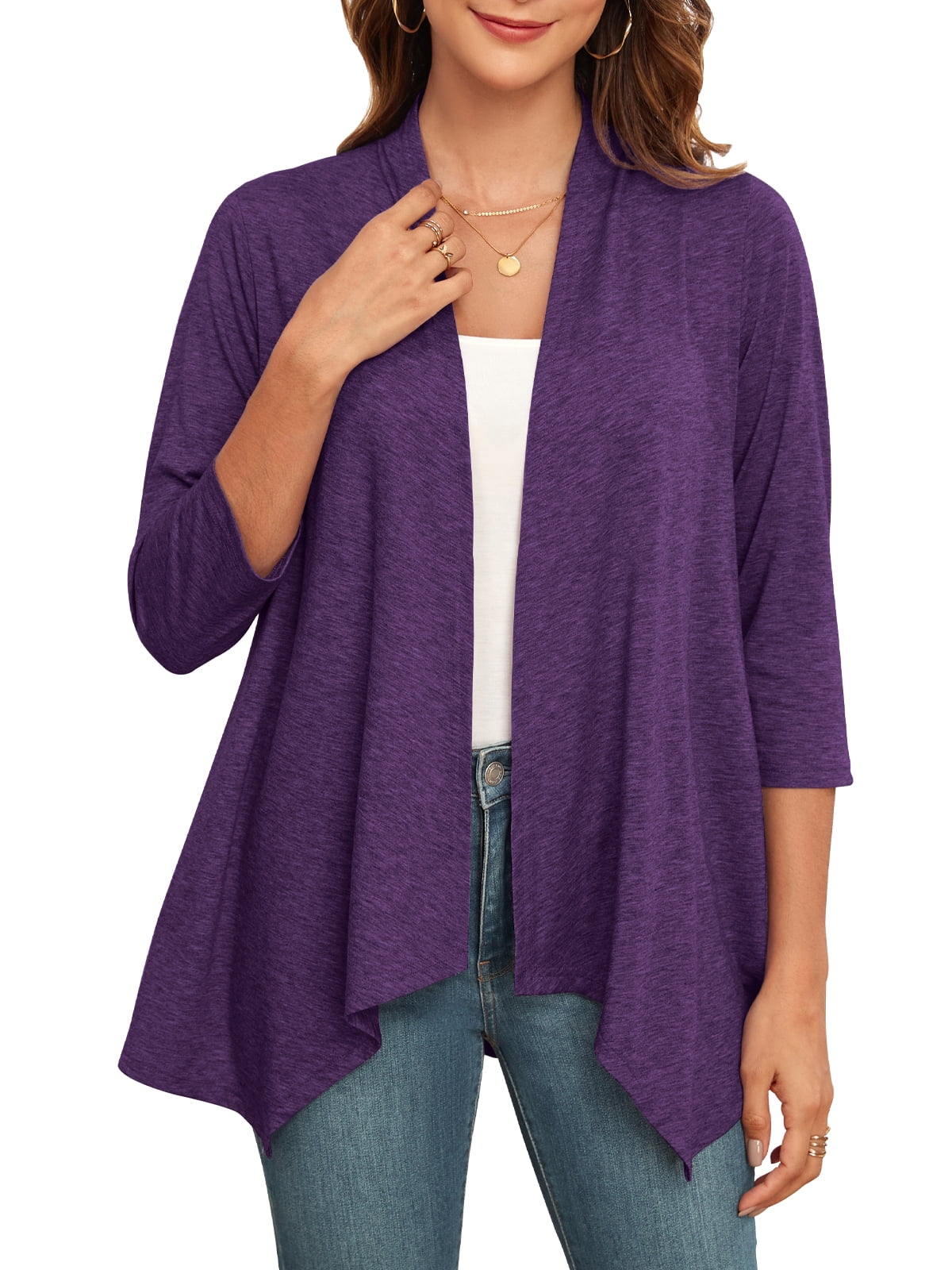 CRAYNER Women Cardigan Casual Lightweight Cardigan 3/4 Sleeve Open ...