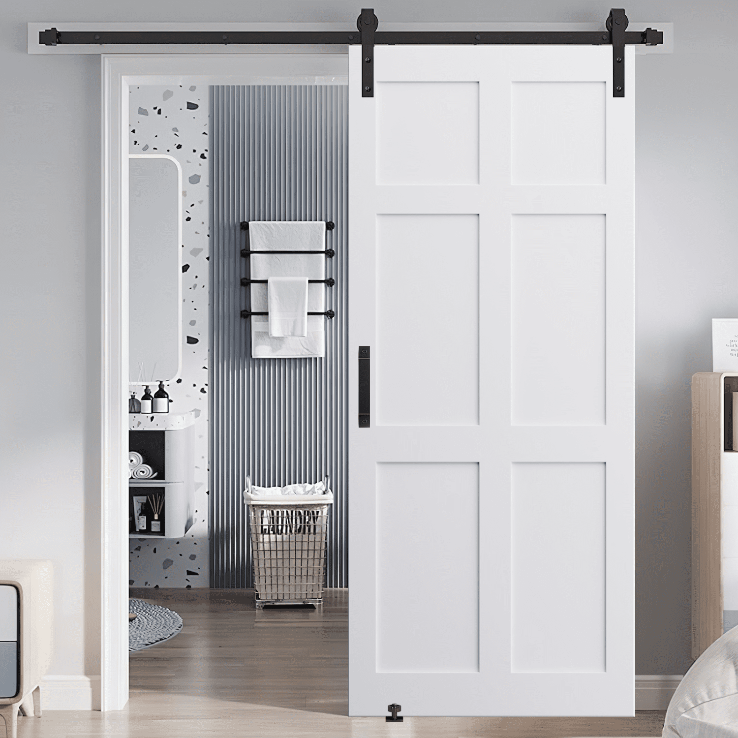 CRAZY ELF 36” x 80” Six Paneled Real Primed Door Slab + 6.6FT Barn Door ...