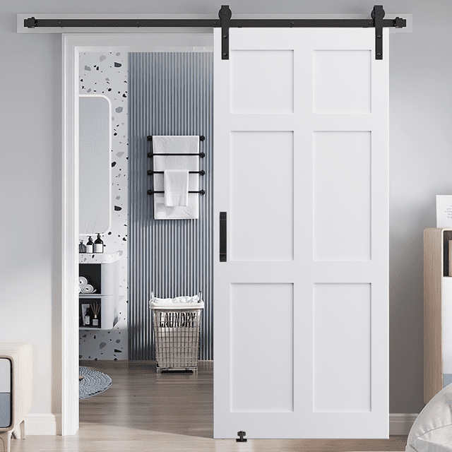 CRAZY ELF 36” x 80” Six Paneled Real Primed Door Slab + 6.6FT Barn Door ...