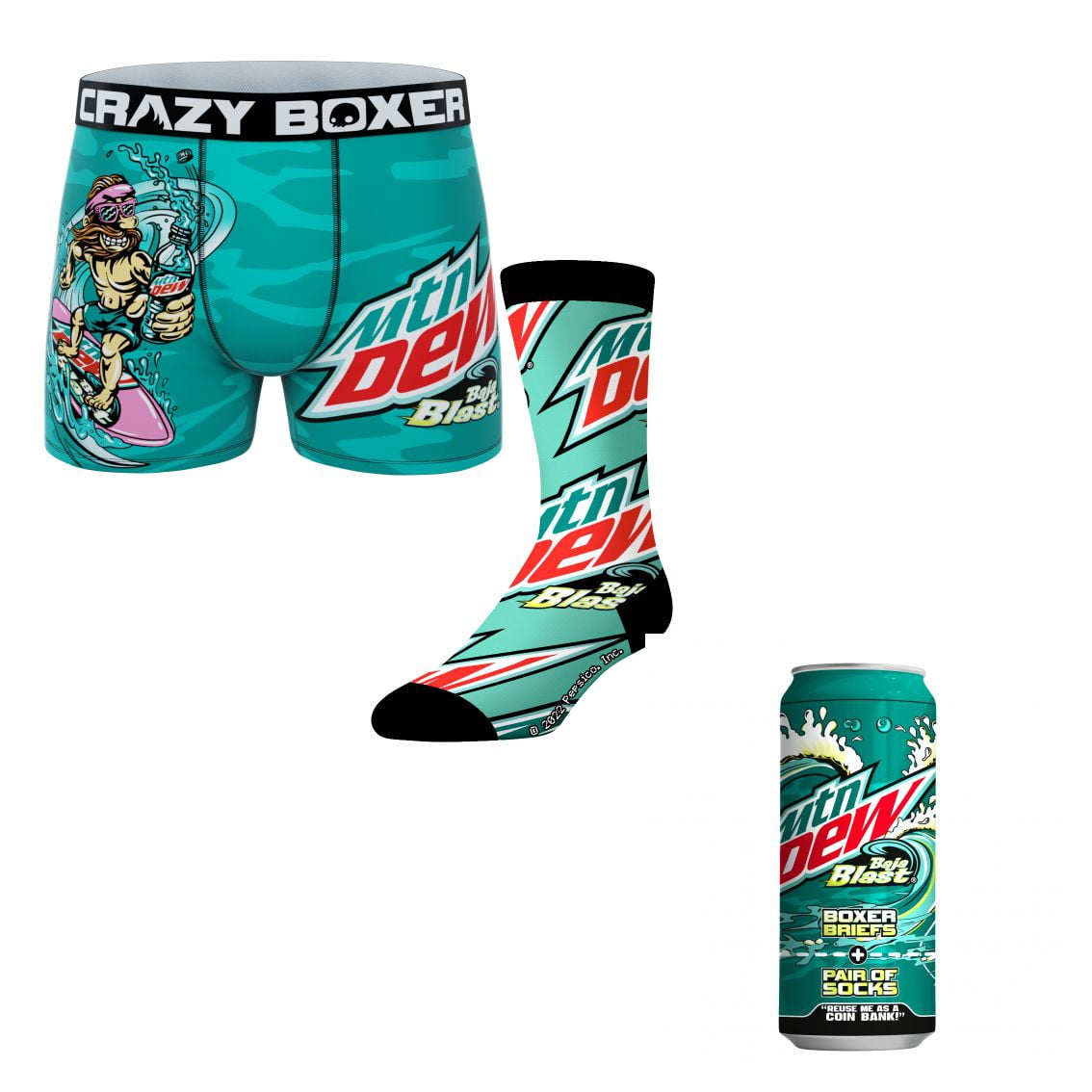 CRAZYBOXER Mountain Dew Baja Blast Men's Boxer Briefs and Socks (Can ...