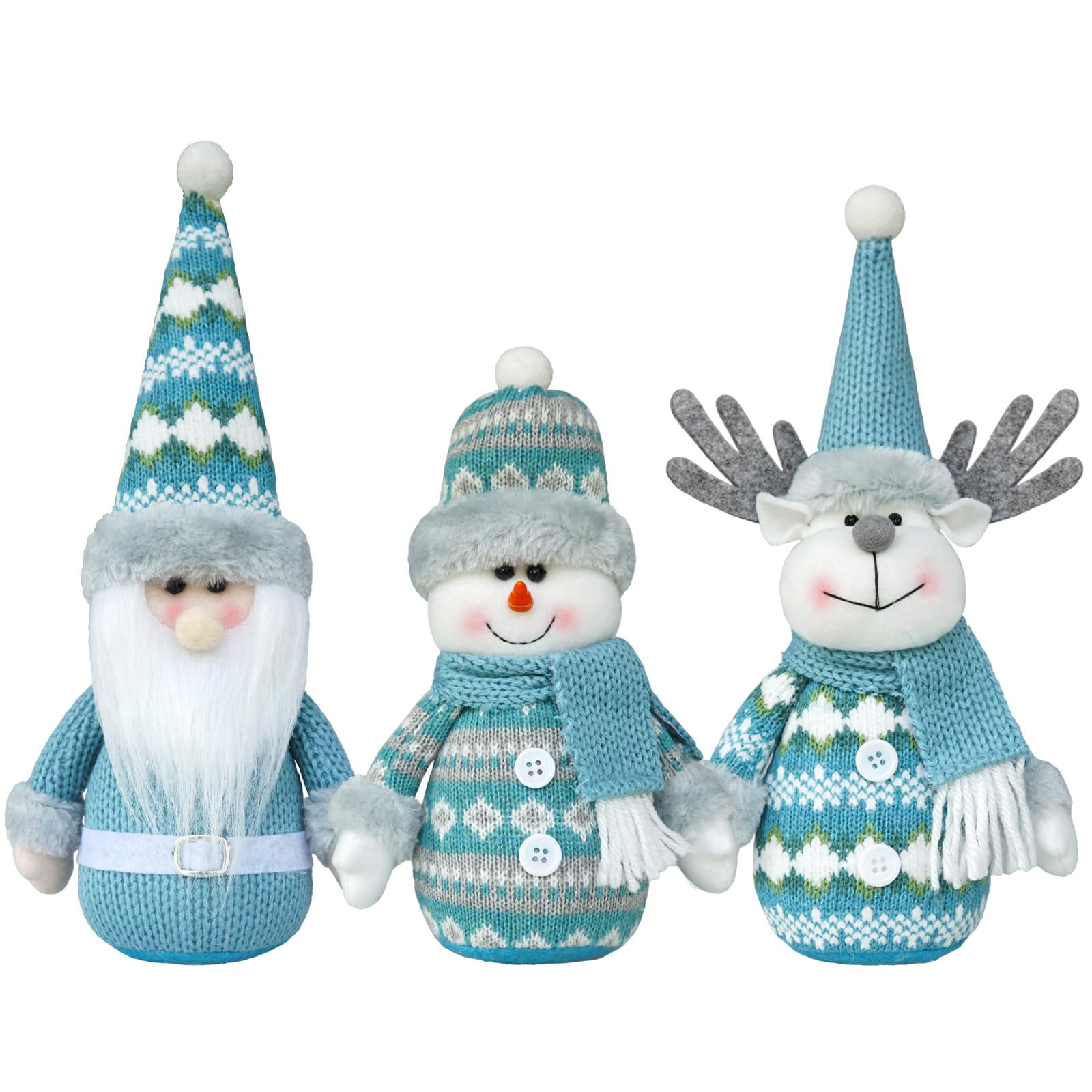 CRCZK Blue Christmas Decor Plush Set - 3 Pack Santa, Snowman & Reindeer ...