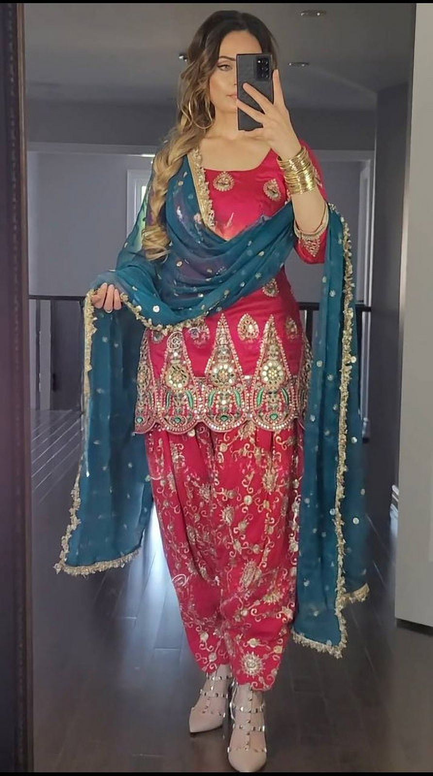 CREATIONBYAAROHI Designer Heavy Work Georgette Short Kurta with Dhoti ...